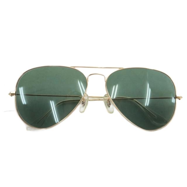 【中古】RAY BAN AVIATOR 眼鏡 サングラス 度あり メタルフレーム ティアドロップ 58□14-135 ゴールド色 RB3025