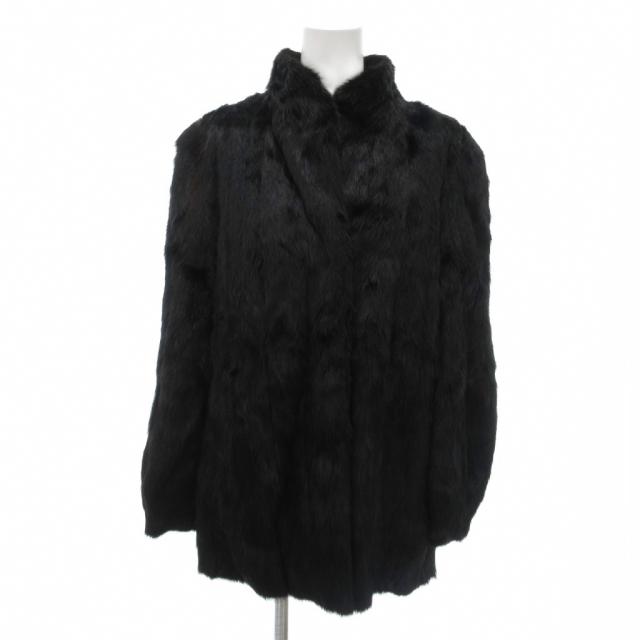 【中古】ノーブランド コート ミンクファー 毛皮 13号 ブラック 黒 ホック ポケット /IU ■GY11 レディース