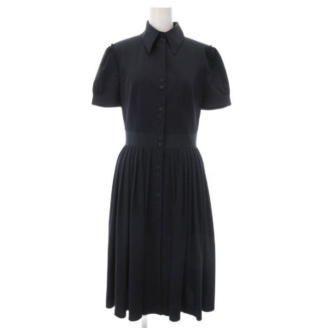 【中古】フォクシーニューヨーク FOXEY NEW YORK ワンピース ロング パフスリーブ プリーツ ストレッチ 40 紺