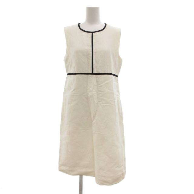 【中古】Sマックスマーラ 'S Max Mara ワンピース ノースリーブ ひざ丈 麻 リネン シルク混 40 白 ホワイト 黒