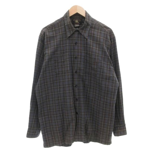 【中古】ダブルアールエル RRL ラルフローレン 90s 三つ星タグ カジュアルシャツ M 長袖 チェック柄 総柄