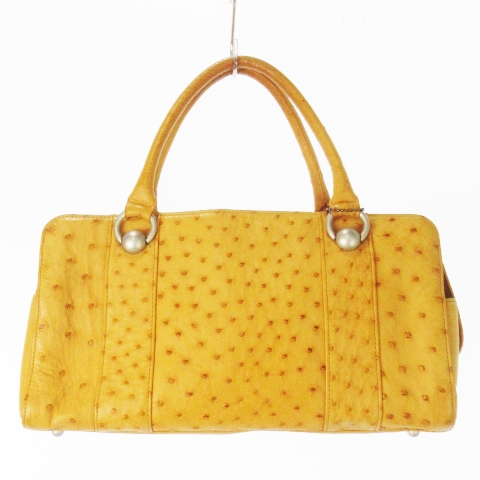 【中古】サンポー sanpo ハンドバッグ オーストリッチ レザー 革 本革 JRAマーク オレンジ /CK24 ■GY18 レディース