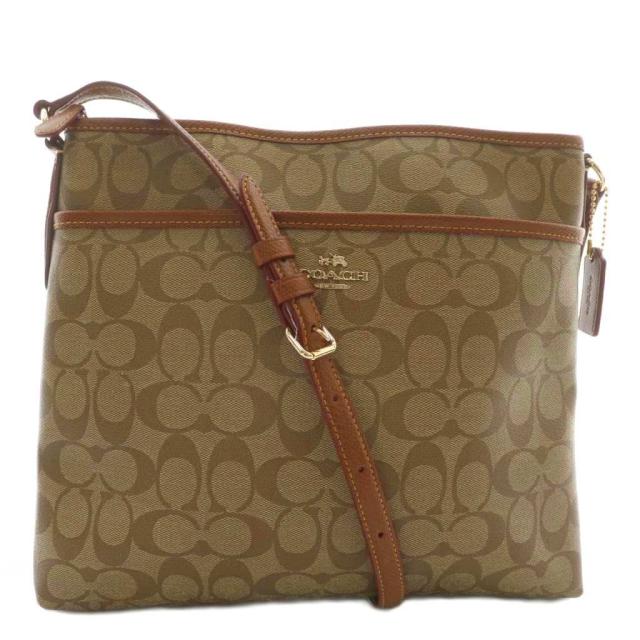 【中古】コーチ COACH ショルダーバッグ PVC レザー シグネチャー 総柄 ロゴ ゴールド金具 茶色 ブラウン F34938