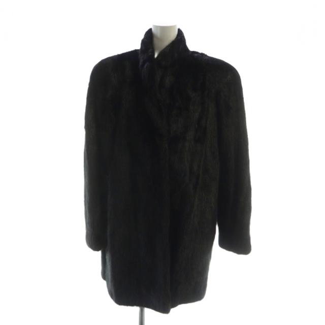 【中古】FLASH FUR mon bat ムーンバット 毛皮コート ブラックミンクファー 長袖 ミドル 総裏地 13 LL 黒 ブラック