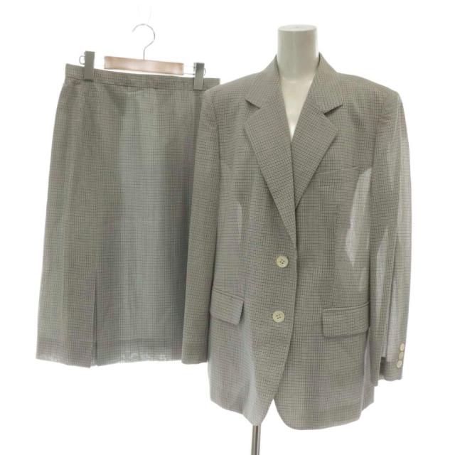 【中古】BURBERRY スーツ セットアップ テーラードジャケット シングル タイトスカート チェック柄 13ABR XL グレー