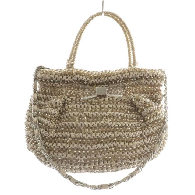 【中古】ANTEPRIMA ワイヤーバック ハンドバッグ ショルダー ワンショルダー 肩掛け 3WAY リボン ロゴ ゴールド色