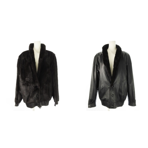 【中古】ノーブランド リバーシブル ミンクファージャケット レザージャケット ブルゾン 毛皮 M 焦げ茶