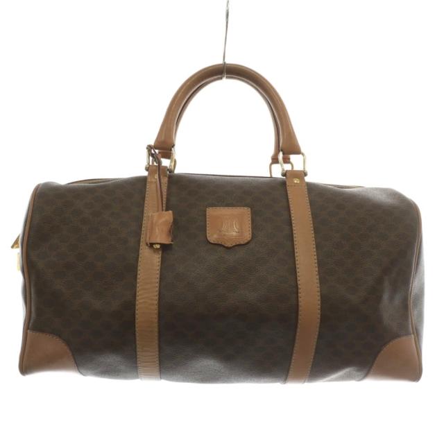 【中古】セリーヌ CELINE ボストンバッグ 旅行カバン PVC レザー マカダム柄 総柄 ロゴ 茶色 ブラウン