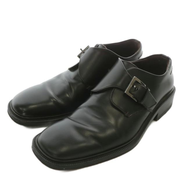 【中古】GUCCI ビジネスシューズ ローファー レザー ラウンドトゥ モンクストラップ 40.5 25.5cm ダークブラウン