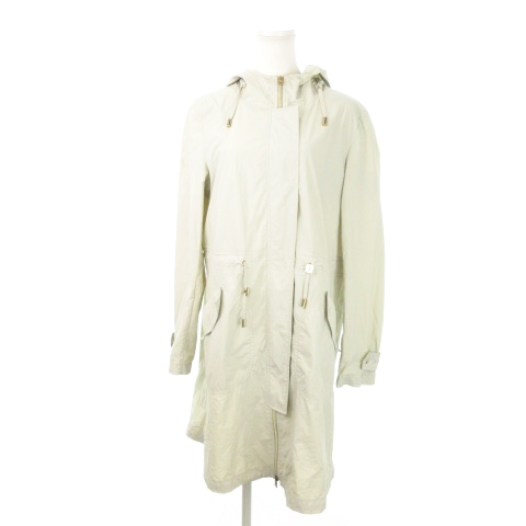 【中古】ヘルノ Rain Collection レインコート フーディ ロング ジップアップ ドロスト ナイロン 薄手 46 M ベージュ