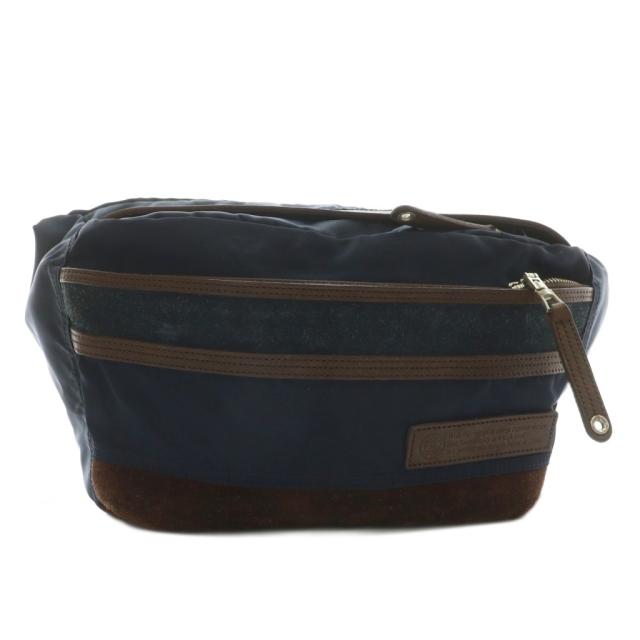 【中古】MASTERPIECE Density ナイロン スエード レザー コンビ ウエスト ボディ バッグ ロゴ 紺 茶色 01353