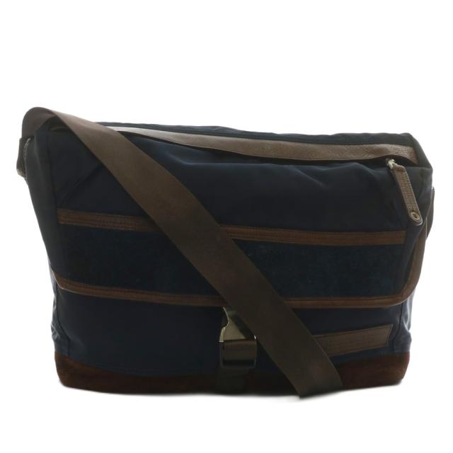 【中古】MASTERPIECE Density ショルダーバッグ メッセンジャー ナイロン スエード 牛革 レザー ロゴ 紺 茶色 01352