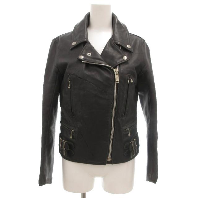 【中古】トリプルシックス 666 サイドベルト ダブル ライダースジャケット 革ジャン リアルレザー 赤タータン裏地