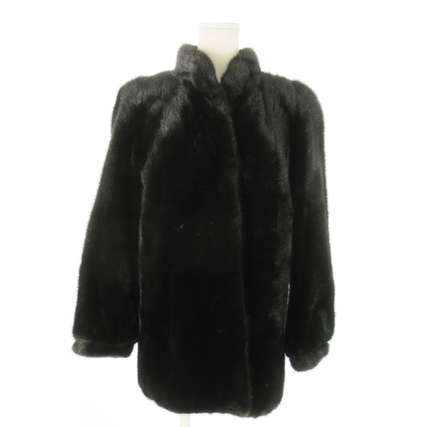 【中古】マルヴォワジー Malvoisie ダークミンク ファー コート ミドル丈 逆毛 スタンドカラー 毛皮 11 茶 ブラウン