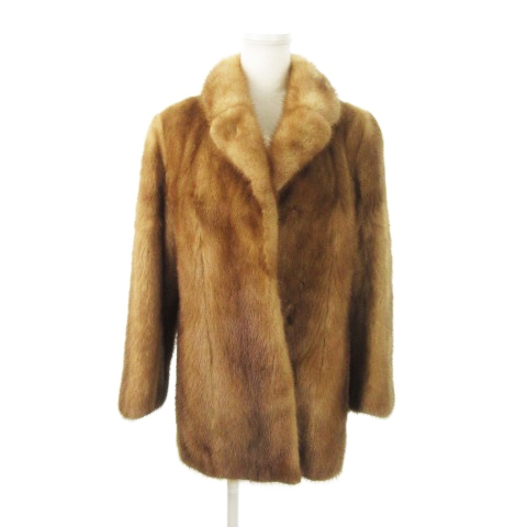 【中古】フィアンセス Fiancesse ファーコート ミンクファー 毛皮 テーラーカラー ミドル丈 11 茶 ライトブラウン