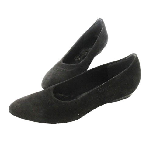 【中古】サルヴァトーレフェラガモ Salvatore Ferragamo パンプス ウェッジソール スエード 革 ロゴ刺繍 7.5 黒