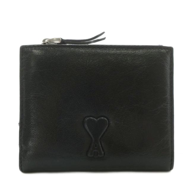 【中古】アミ アレクサンドル マテュッシ ami Voulez-Vous フォールド ウォレット 二つ折り 財布 レザー エンボス 黒