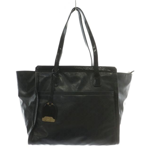 【中古】ゲラルディーニ GHERARDINI ソフティ トートバッグ ハンド ロゴ 総柄 黒 ブラック /XZ ■GY18 レディース