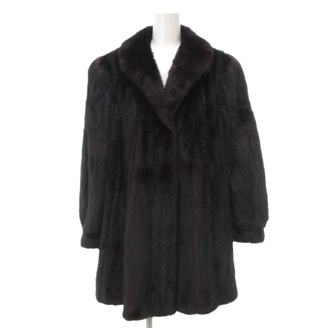 【中古】ノーブランド ファーコート 毛皮 ミンク ミドル ハーフ丈 ダークブラウン /UO ■GY05 レディース