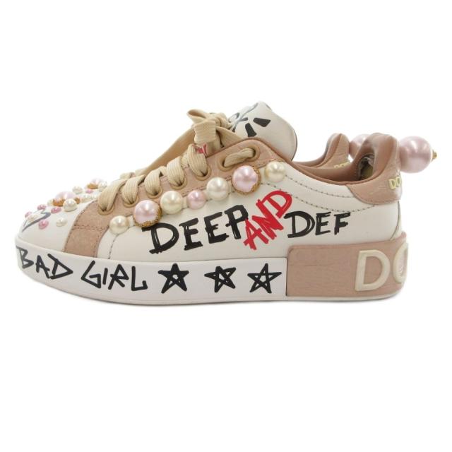 【中古】ドルチェ&ガッバーナ ドルガバ ポルトフィーノ スニーカー シューズ グラフィティ ロゴ ビジュー 35