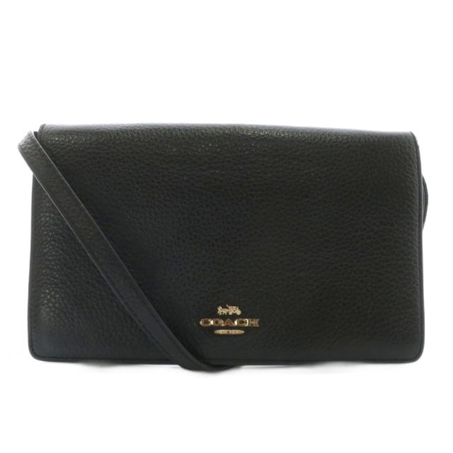 【中古】コーチ COACH ショルダーバッグ ショルダーウォレット レザー ロゴ ゴールド金具 黒 ブラック F30256