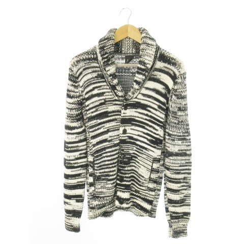 【中古】A/X ARMANI EXCHANGE ニットカーディガン ショールカラー 長袖 コットン ボーダー 総柄 ロゴ S 白