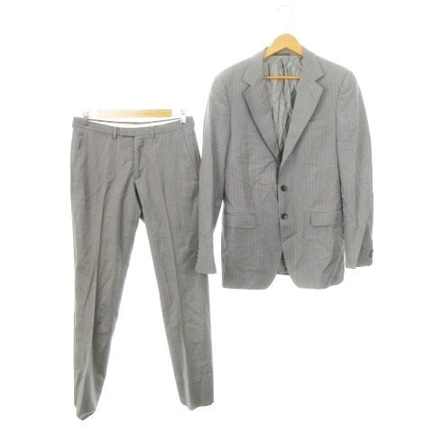 【中古】GUCCI シングルスーツ セットアップ 上下 テーラードジャケット 総裏地 スラックス ストライプ 46R グレー