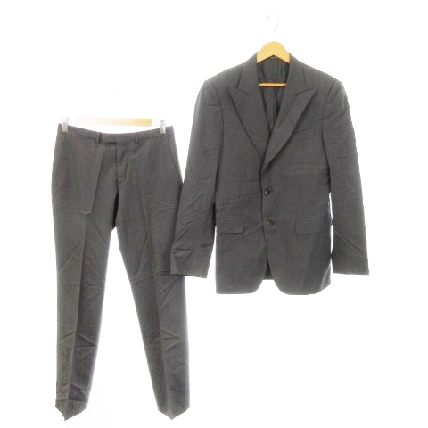 【中古】GUCCI シングルスーツ テーラードジャケット ピークドラペル スラックス ストライプ 46R ダークグレー