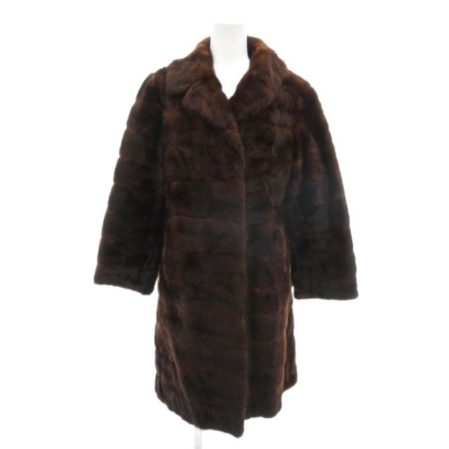 【中古】ホワイトベアー White Bear ファーコート ミンクファー 毛皮 ミディアム丈 ブラウン