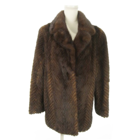 【中古】ジョセフィーヌ Josephine ファーコート ミドル丈 ミンク 毛皮 ヘリンボーン 9 茶 ブラウン /AO13 ■GY18