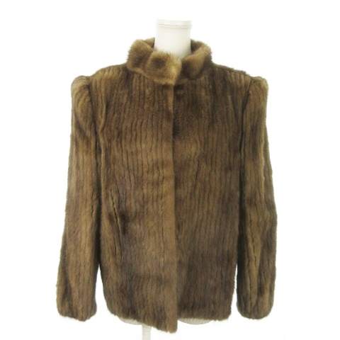 【中古】サガミンク SAGA MINK 銀サガ ファーコート ショート丈 ミンク 毛皮 大きいサイズ 13 茶 ブラウン /AO9
