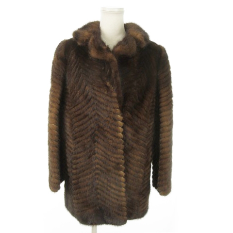 【中古】エンバ EMBA ファーコート ミドル丈 ミンク 毛皮 ヘリンボーン 茶 ブラウン /AO12 ■GY18 レディース