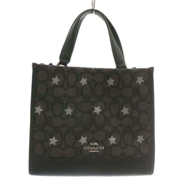 【中古】COACH ハンドバッグ ショルダー 2WAY キャンバス レザー シグネチャー 星 総柄 ロゴ 黒 シルバー色 C0972