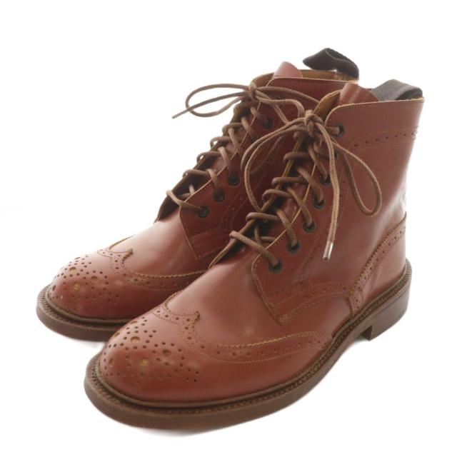 【中古】TRICKER'S カントリーブーツ レザー ショート ウィングチップ メダリオン 4.5 23.5cm 茶色 LS180