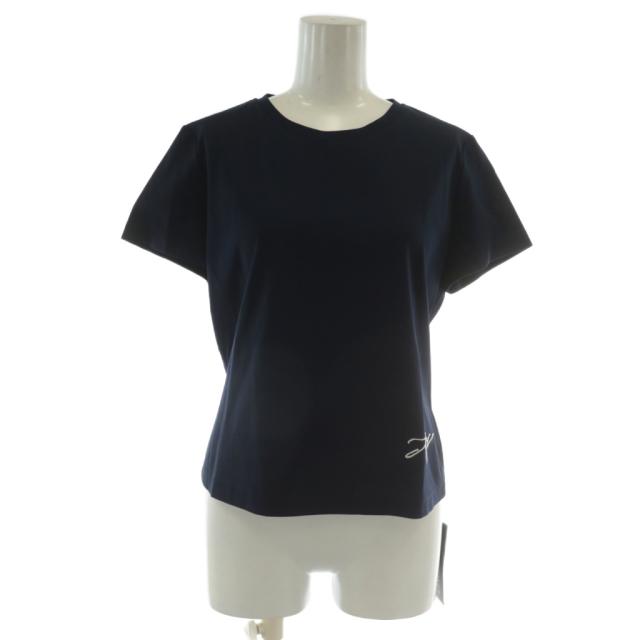 【中古】未使用品 フォクシー FOXEY Tシャツ カットソー 半袖 クルーネック ロゴ 刺繍 40 M 紺 40805-SB0A02SIE