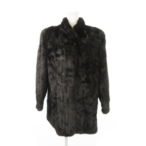 【中古】ランブルトン Rambulton Onward ファーコート ミンクファー 毛皮 スタンドカラー ロング丈 茶 ブラウン