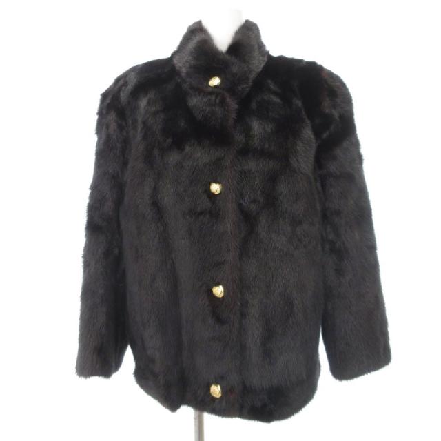 【中古】ダークミンク ファー コート 毛皮 ショート丈 金ボタン 黒系 /UO ■GY18 レディース