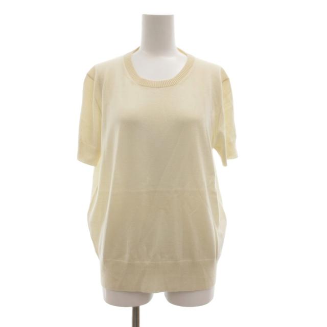 【中古】エルメス HERMES カシミヤニット カットソー Hロゴ 刺繍 半袖 46 アイボリー /JS ■GY18 レディース