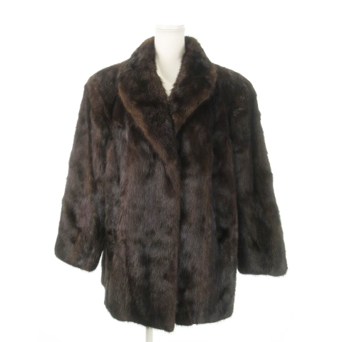 【中古】ミツコシ MITSUKOSHI ファーコート ミンクファー 毛皮 ミドル丈 大きいサイズ 15 茶 ブラウン