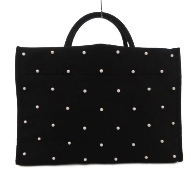 【中古】未使用品 ツル バイ マリコオイカワ タグ付き Eugenie ハンドバッグ フェイクパール装飾 スクエア F 黒