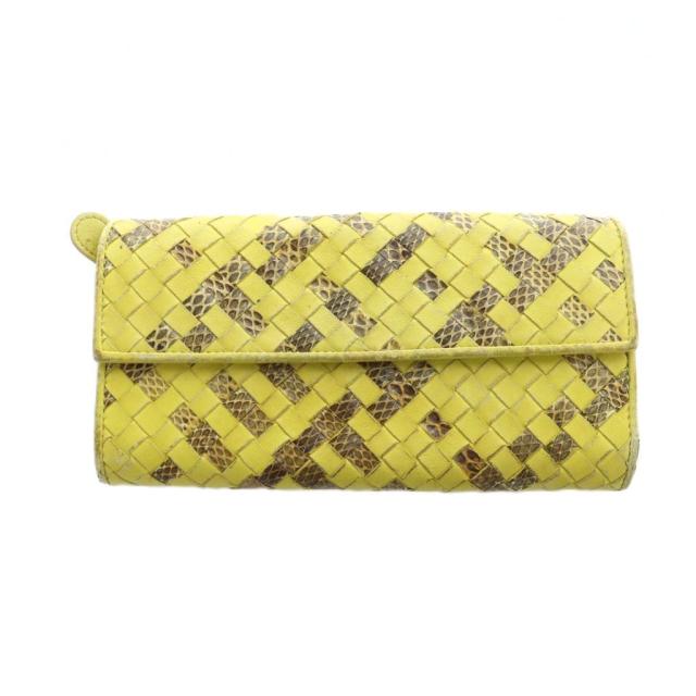 【中古】ボッテガヴェネタ BOTTEGA VENETA 長財布 ウォレット レザー イントレチャート ロゴ 黄 イエロー ■GY11