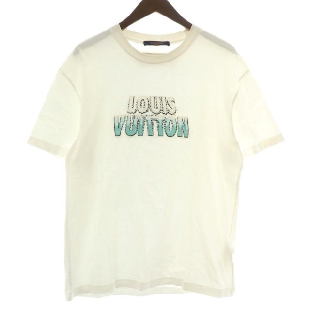 【中古】LOUIS VUITTON 23AW エンブロイダード ビーズ Tシャツ カットソー 半袖 ロゴ M 白 RM232M NPG HPY35W