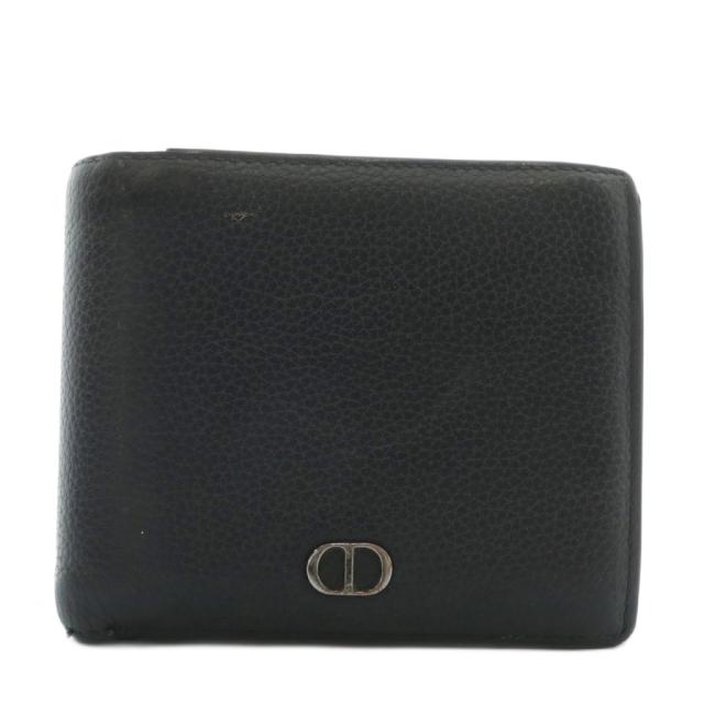 【中古】ディオールオム Dior HOMME Icon ウォレット 二つ折り 財布 レザー CDロゴ シルバー金具 黒 ブラック メンズ