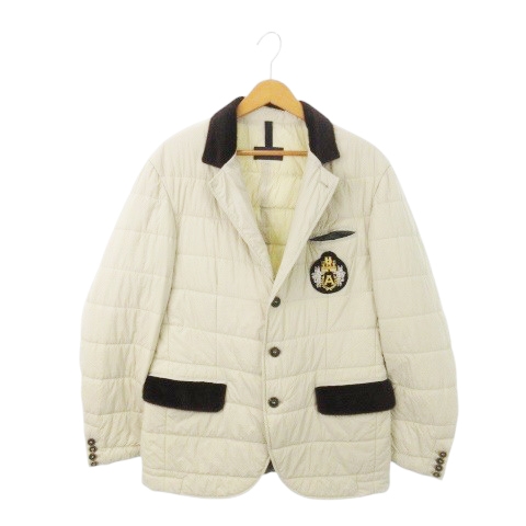 【中古】アクアラマ AQUARAMA 中綿 テーラード ジャケット ロゴ ワッペン ベージュ /MN14 ■GY18 メンズ