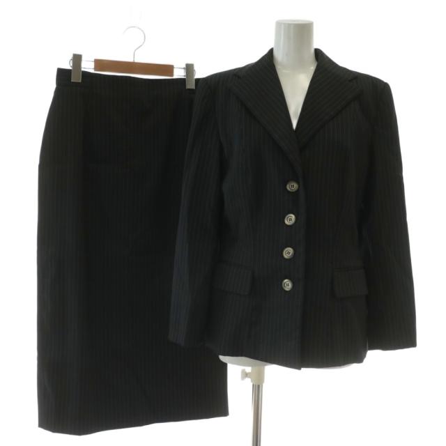 【中古】GIVENCHY スーツ セットアップ テーラードジャケット シングル 4B タイトスカート ストライプ 38 40 黒
