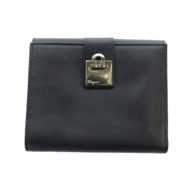 【中古】サルヴァトーレフェラガモ Salvatore Ferragamo 二つ折り財布 ウォレット レザー ガンチーニ ロゴ 黒