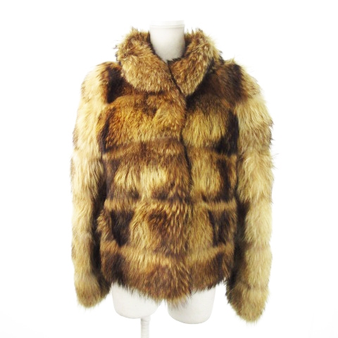 【中古】ノーブランド ファーコート フォックスファー 毛皮 ショート丈 ボーダー M 茶 ブラウン ■GY18 レディース