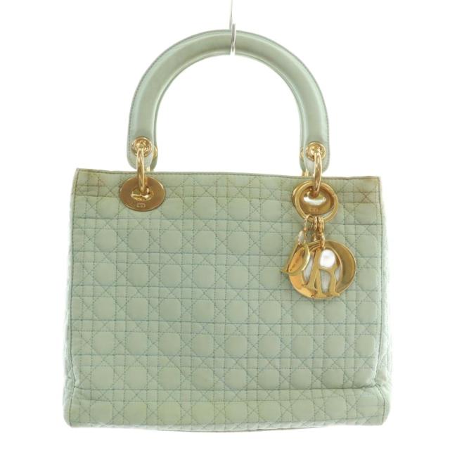 【中古】Christian Dior LADY DIOR カナージュ ハンドバッグ ナイロン キルティング ロゴチャーム ゴールド金具 緑