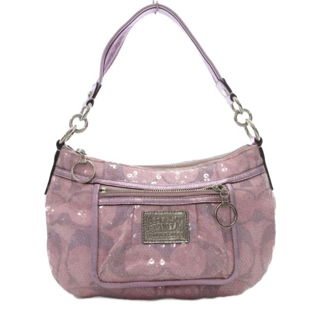 【中古】コーチ COACH ポピー ショルダーバッグ ハンド 2WAY ピンク シグネチャー柄 スパンコール 14541