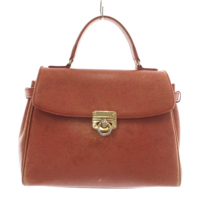 【中古】ジャンニヴェルサーチ GIANNI VERSACE ハンドバッグ ショルダー 2WAY レザー ロゴ ゴールド金具 オレンジ